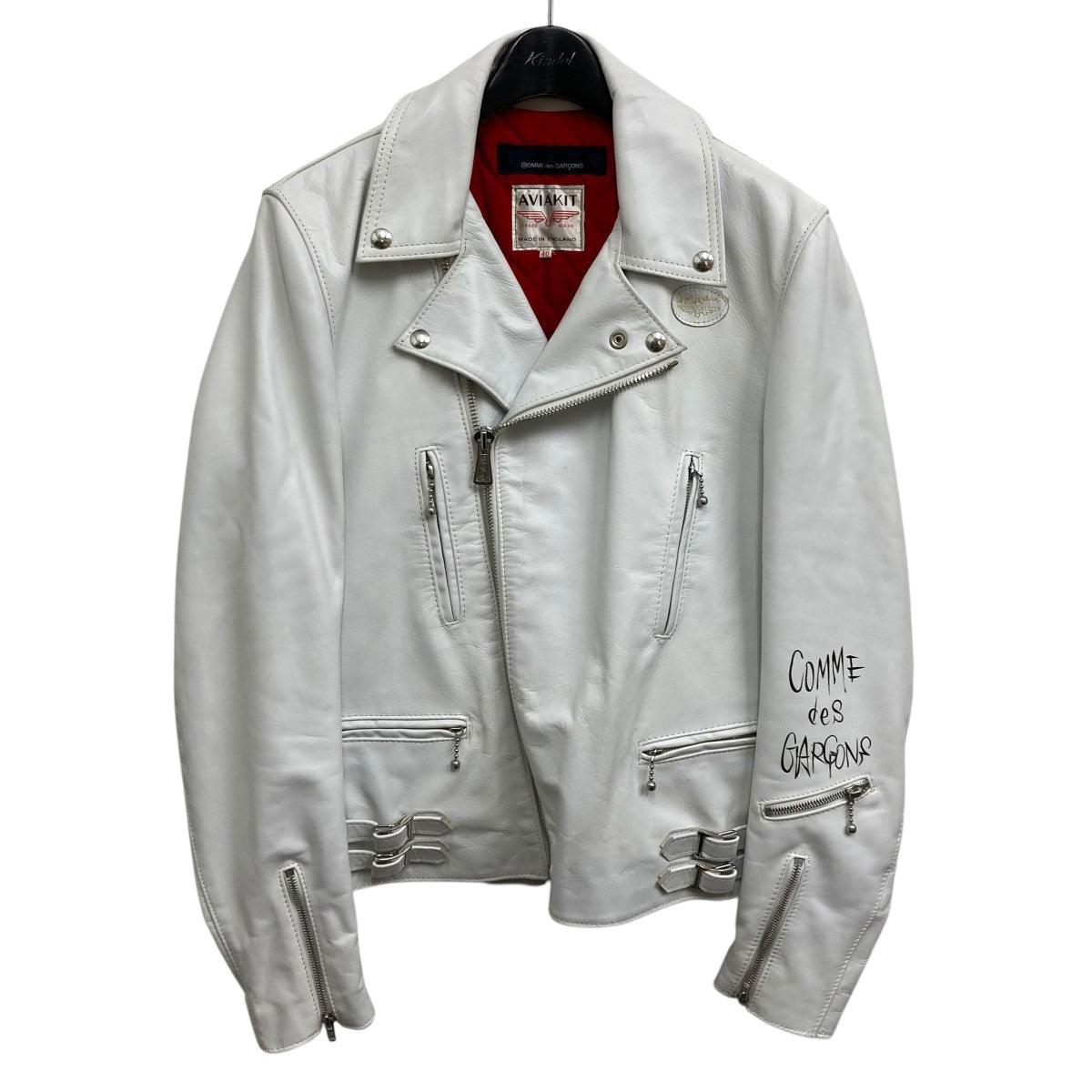 COMME des GARCONS×Lewis Leathers LIGHTNING LIVE FREE DIE STORONG ライダースジャケット KZ-J009 ホワイト サイズ 40 ...