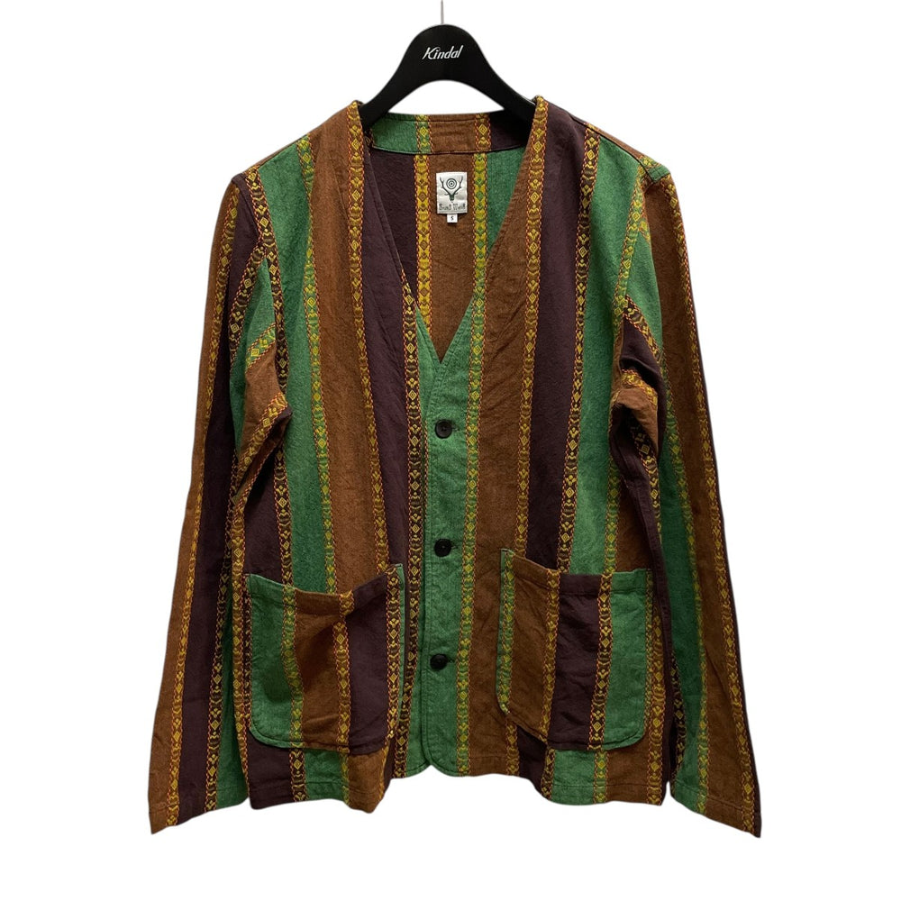 south2 west8(サウス2ウエスト8) V NECK JACKET DOBBY STRIPE QV632 QV632 ブラウン×グリーン サイズ S｜【公式】カインドオルオンライン ...